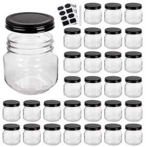 qappda mason jars, glass jars with lids 8 oz,canning jars for pickles and kitchen storage,wide mouth spice jars with black lids for honey,caviar,herb,jelly,jams,set of 30