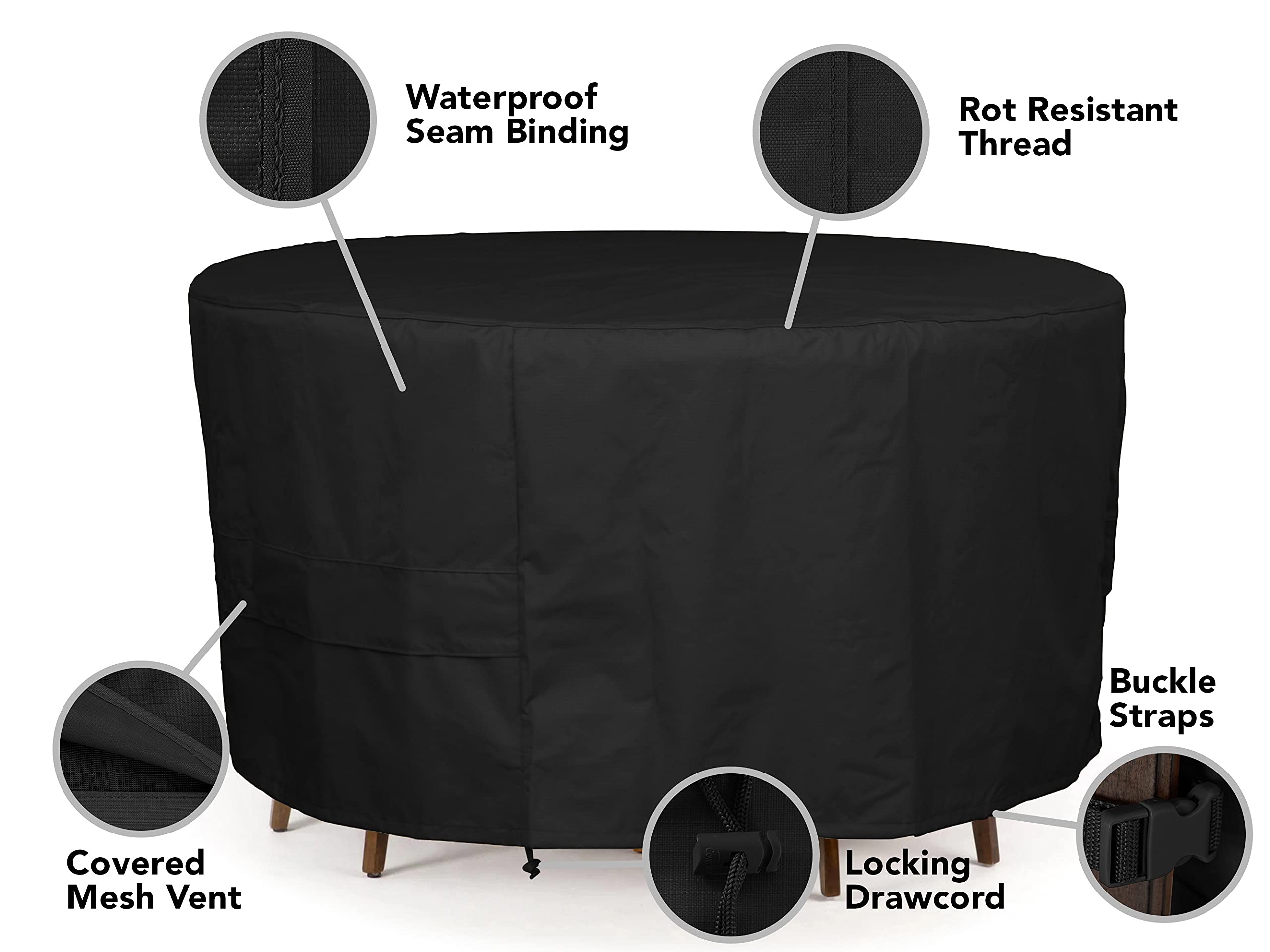 Covermates Round Accent Table Cover - Patio Outdoor Furniture Cover, Water Resistant Outdoor Ottoman/Side Table Cover, Ultima 600D Polyester, 30DIAMETER x 25H, Ripstop Black