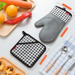 Silicone Oven Mitts and Pot Holders Sets - Ankway Heat Resistant Kitchen Mitts with Waterproof, Flexible Oven Gloves with Quilted Liner for Kitchen Cooking Baking Grilling, Dishwasher Safe, Gift Pack