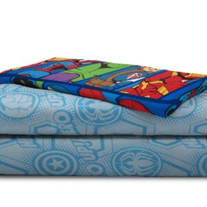 Jay Franco Marvel Super Hero Adventures Hero Together 4Piece Toddler Bed Set Super Soft Microfiber Bed Set Includes Toddler Size Comforter & Sheet Bedding Features The Avengers Official Product