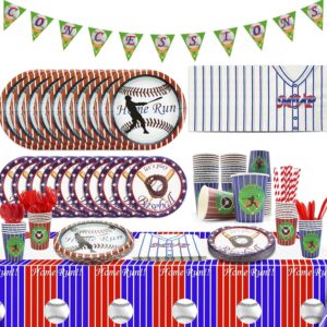 baseball party supplies sports tableware party pack for baseball themed birthday party including plates, cups, napkins, spoons, knives, forks, tablecloth, banner serves 20