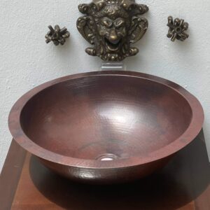 18" Round Copper Bathroom Sink Mexican Copper Bath Sink Pure Copper Hand Hammered Dual Mount Dark CPS07