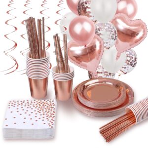 rose gold party decorations | bachelorette bridal shower engagement 21st birthday decorations | rose gold party decoration rose gold party supplies - rose gold heart balloons paper plates napkins cups