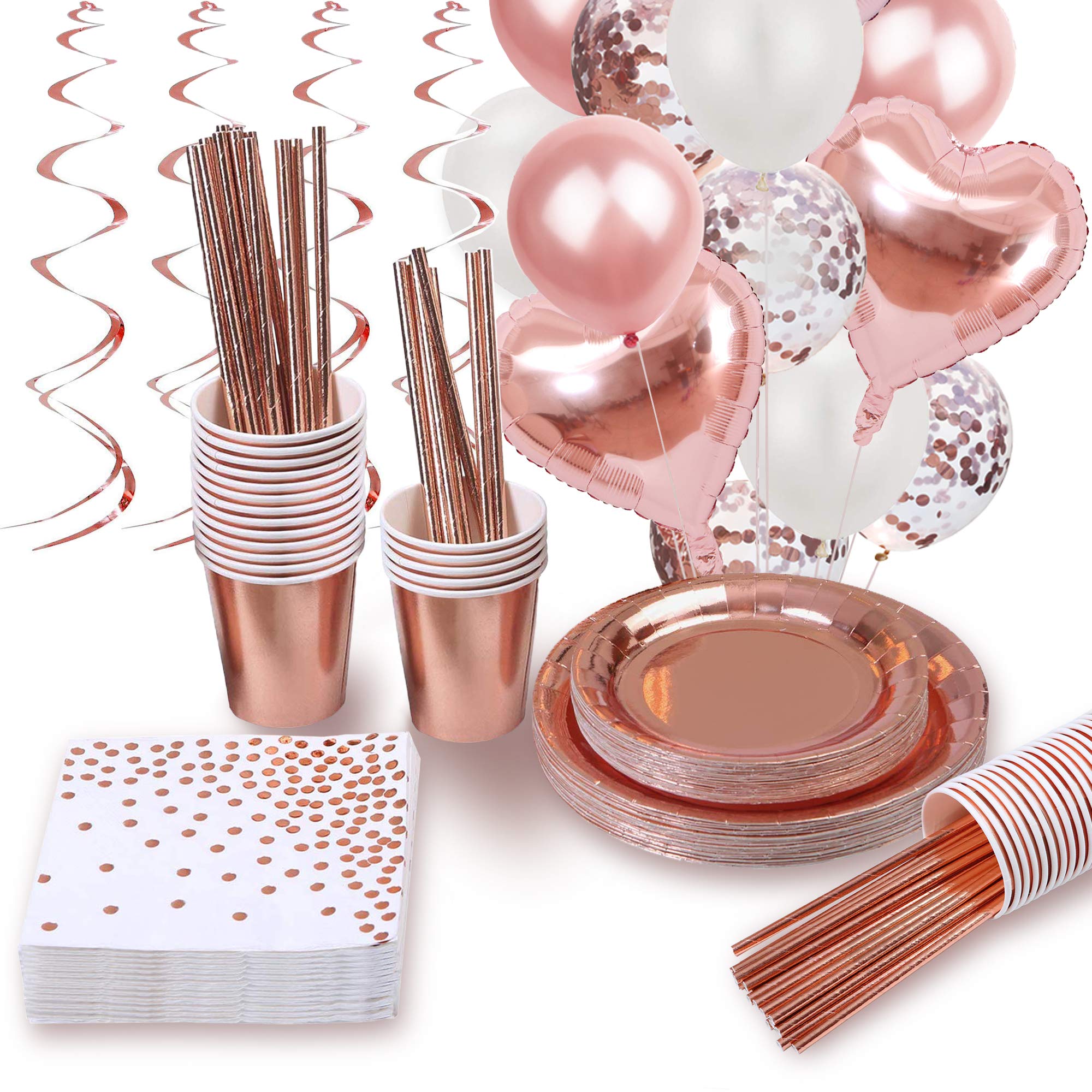 Rose Gold Party Decorations | Bachelorette Bridal Shower Engagement 21st Birthday Decorations | Rose Gold Party Decoration Rose Gold Party Supplies - Rose Gold Heart Balloons Paper Plates Napkins Cups