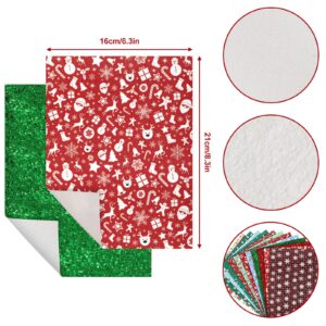 12 Pieces Christmas Faux Leather Sheets Christmas Pattern Synthetic Leather Sheets Glitter PU Faux Leather Fabric Sheets Santa Claus Printed Faux Leather Sheets for Handmade Crafts, 6.3 x 8.3 Inch