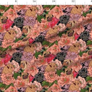 Spoonflower Fabric - Pugs Pug Flowers Dogs Pet Printed on Petal Signature Cotton Fabric Fat Quarter - Sewing Quilting Apparel Crafts Decor