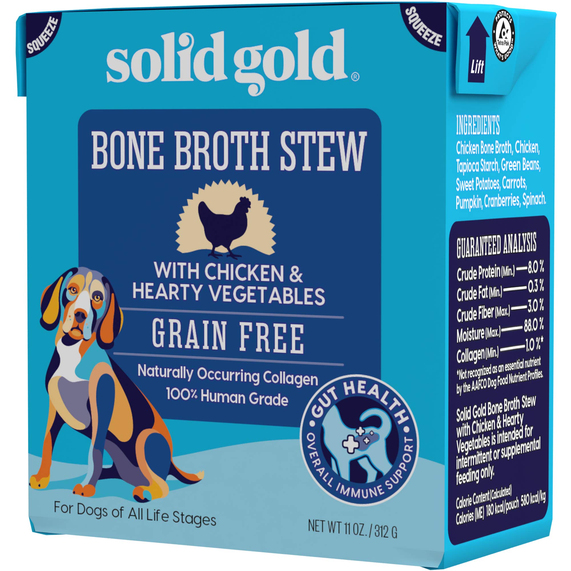 Solid Gold Bone Broth Stew - Dog Food Topper & Dog Treat Rich in Natural Collagen for Gut Health - Grain Free Formula Packed with Protein & Hearty Vegetables - Great for Picky Eaters - 6 Pack