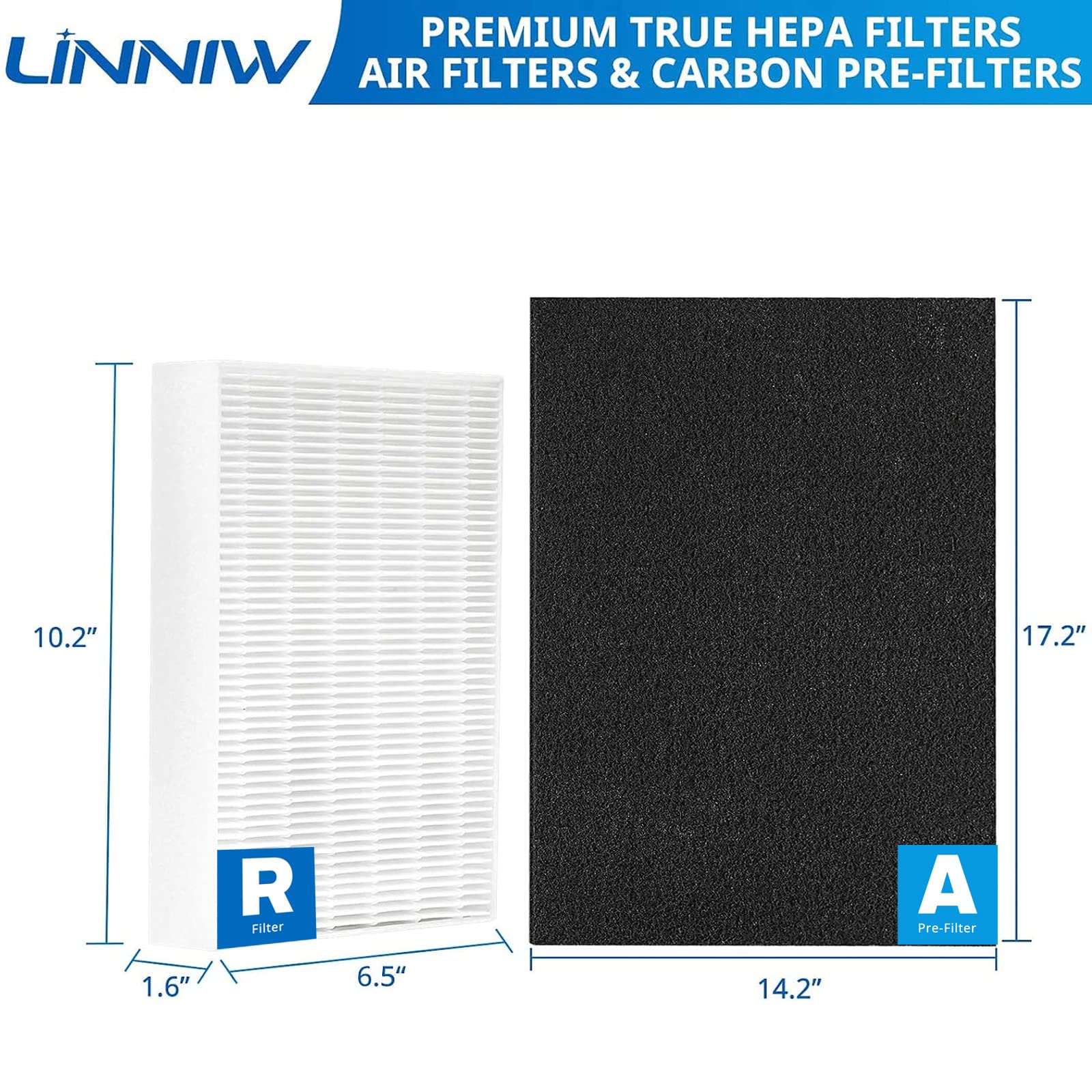 HPA300 HEPA Filter R Replacement for Honeywell HPA300, HPA200, HPA100, HPA090 Series Air Purifiers, Replace #HRF-R3, HRF-R2, HRF-R1 (6 HEPA Filter R + 8 Activated Carbon Pre-Filter)