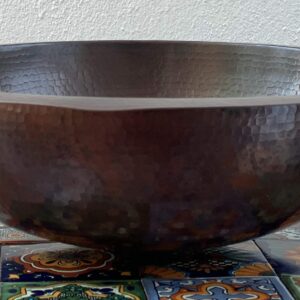 18" Round Copper Bathroom Sink Mexican Copper Bath Sink Pure Copper Hand Hammered Dual Mount Dark CPS07