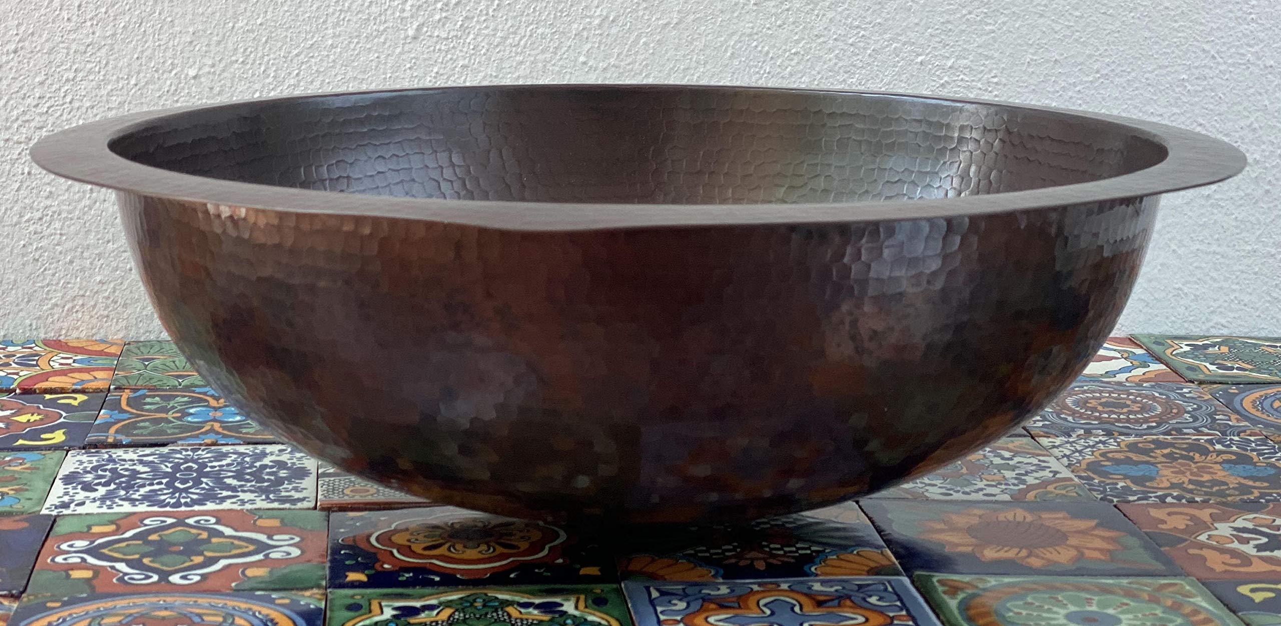 18" Round Copper Bathroom Sink Mexican Copper Bath Sink Pure Copper Hand Hammered Dual Mount Dark CPS07