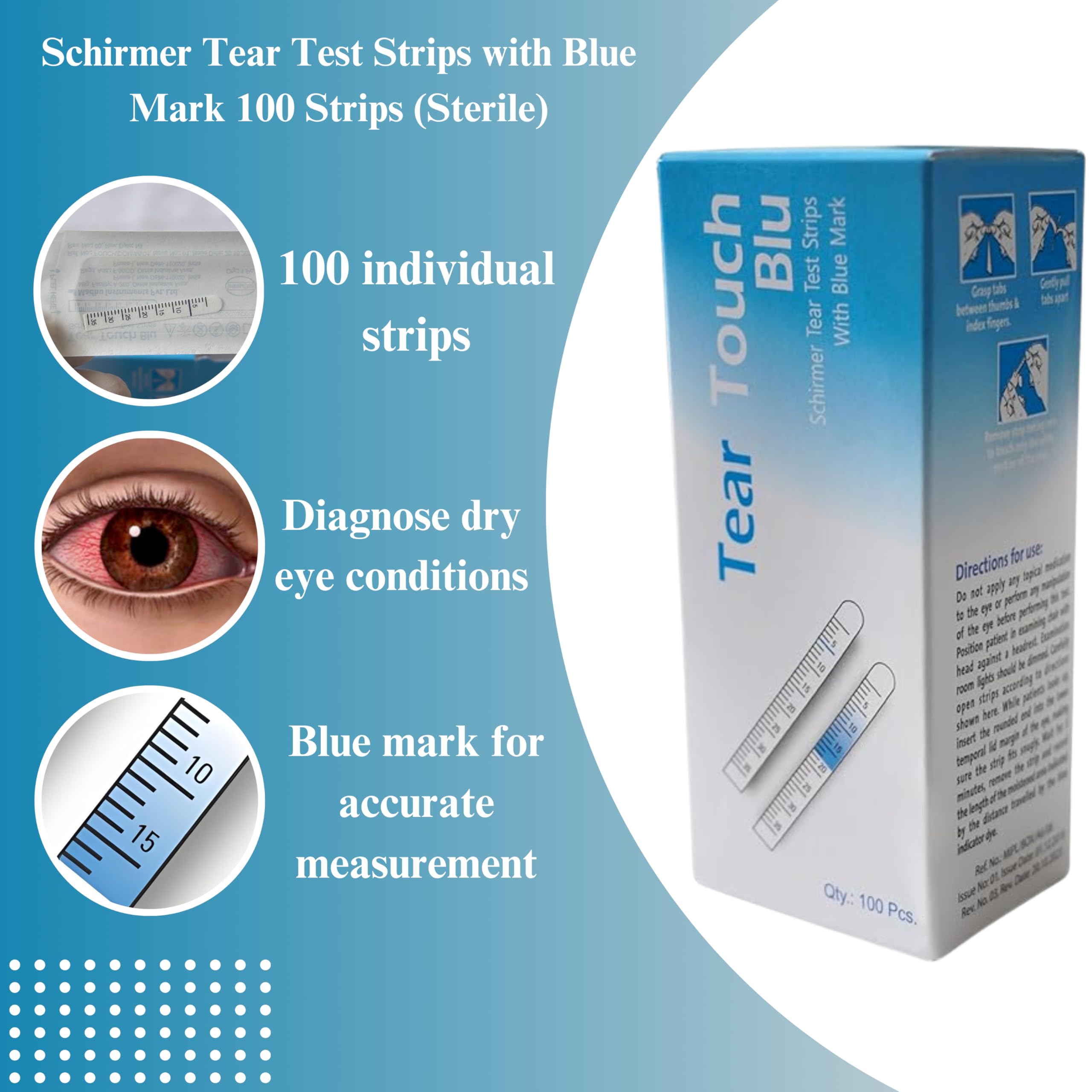 KASHSURG Schirmer Tear Test Strips with Blue Mark 100 Strips (Sterile)