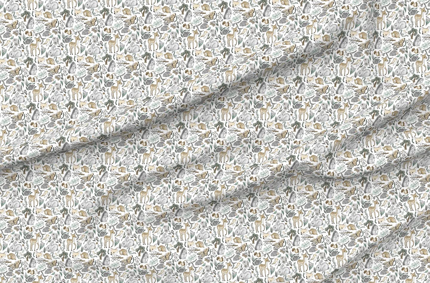 Spoonflower Fabric - Woodland Lullaby White Deer Hedgehog Butterfly Nursery Soft Printed on Petal Signature Cotton Fabric Fat Quarter - Sewing Quilting Apparel Crafts Decor