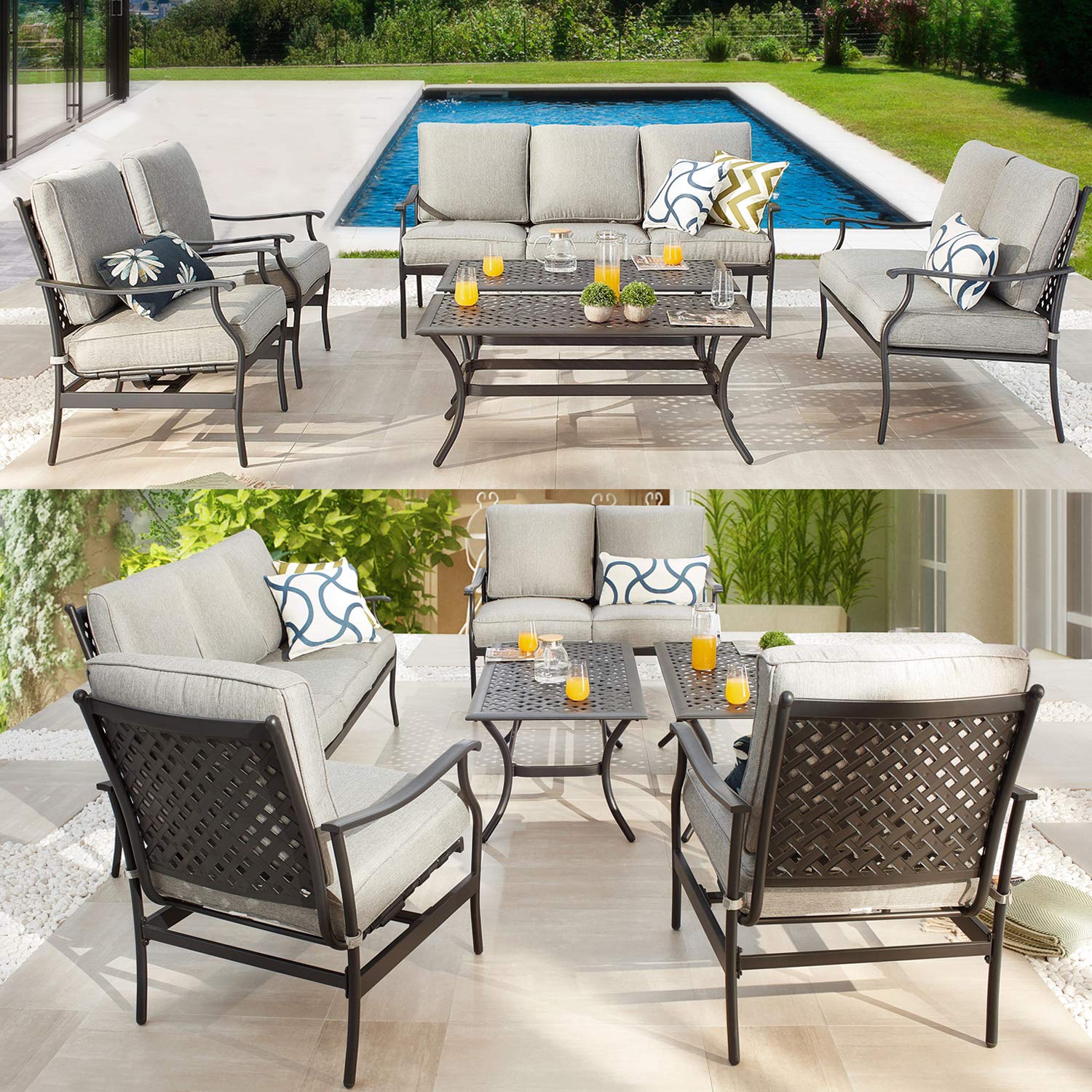 PatioFestival Patio Conversation Set 6 Pieces Metal Outdoor Furniture Seating Sets with Grey Thick Cushions