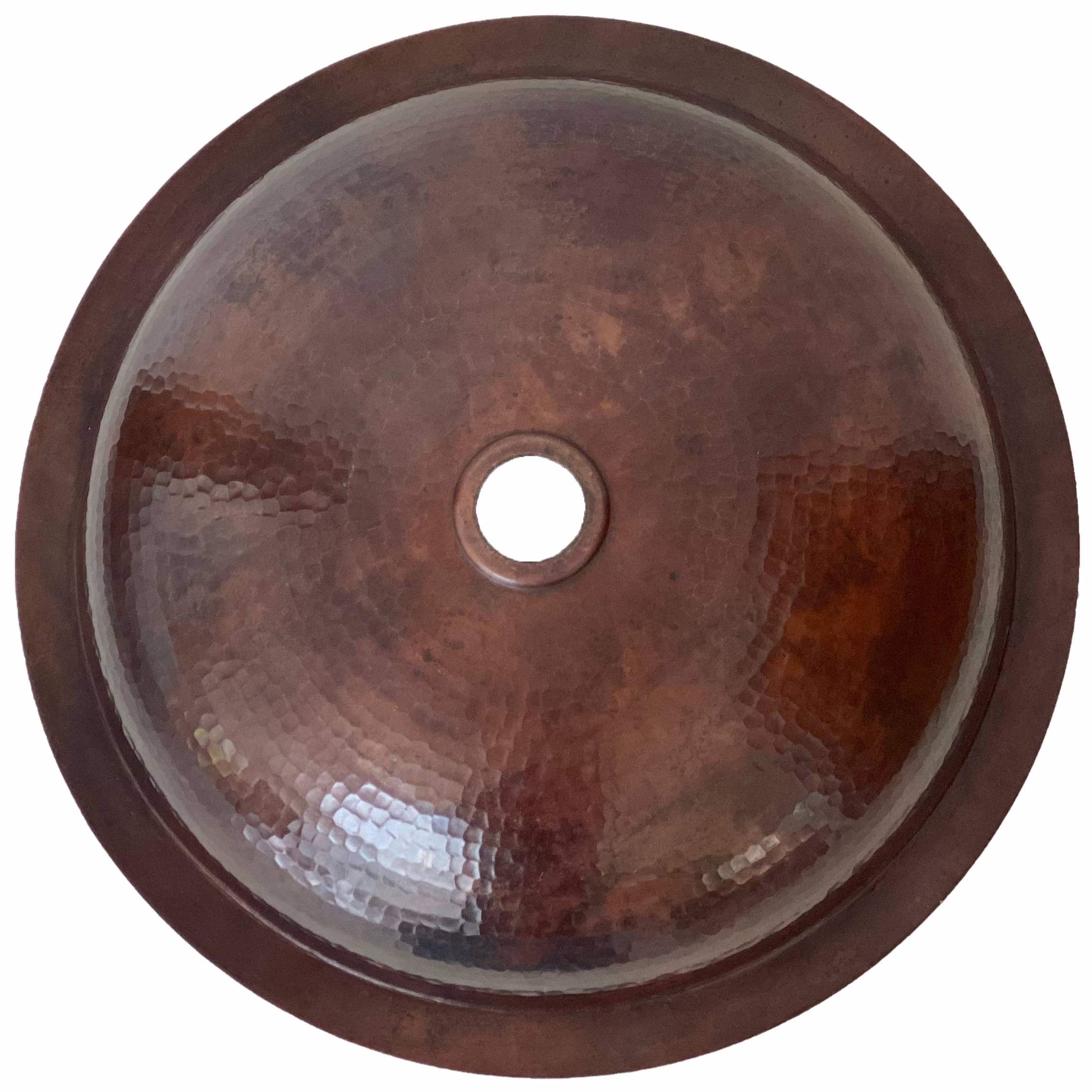 18" Round Copper Bathroom Sink Mexican Copper Bath Sink Pure Copper Hand Hammered Dual Mount Dark CPS07