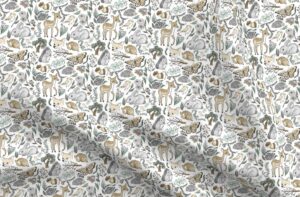 spoonflower fabric - woodland lullaby white deer hedgehog butterfly nursery soft printed on petal signature cotton fabric fat quarter - sewing quilting apparel crafts decor