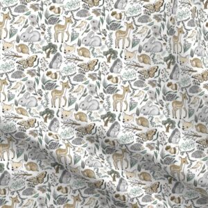 Spoonflower Fabric - Woodland Lullaby White Deer Hedgehog Butterfly Nursery Soft Printed on Petal Signature Cotton Fabric Fat Quarter - Sewing Quilting Apparel Crafts Decor