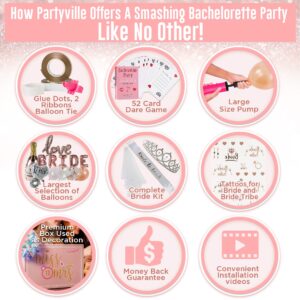 Partyville Bachelorette Party Decorations - 120 Pc Bridal Shower Decorations w/ Bride To Be Sash, Bride Balloons, Bachelorette Veil, Bride To Be Sash and Tiara - Bachelorette Decorations Naughty