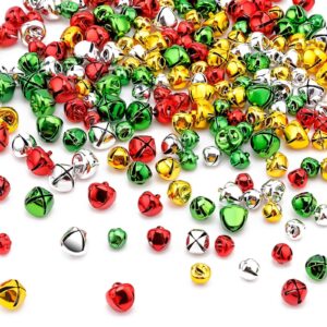 ygaohf jingle bells for crafts - 200 pieces colorful small christmas bells with loud sound, 4 bright colors, craft bells for christmas home decorations (0.3/0.4/0.47 inch)