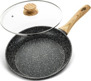 michelangelo nonstick frying pan with lid, 12 inch frying pan with stone coating, large frying pan granite with bakelite handle, induction compatible