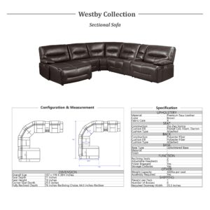 Lexicon Westby Power Modular Reclining Sectional Sofa, Left Side Chaise, Brown