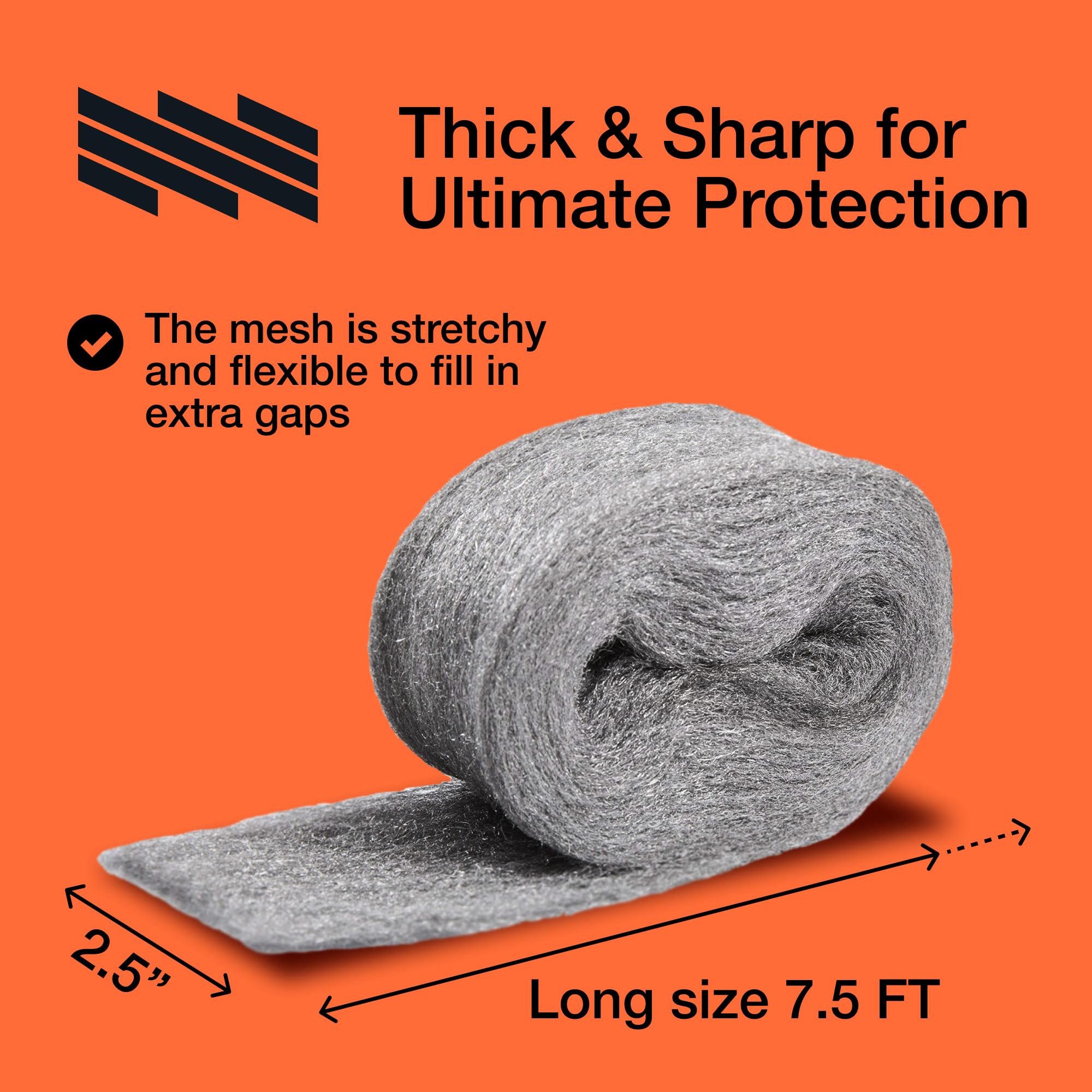 MAPORCH Steel Wool 2 Pack - 3.2" x7.5 Ft Fill Fabric, Gap Blocker, Protects Against Animals in Holes, Pipelines, Wall Cracks, and Vents for Garden, House, Garage