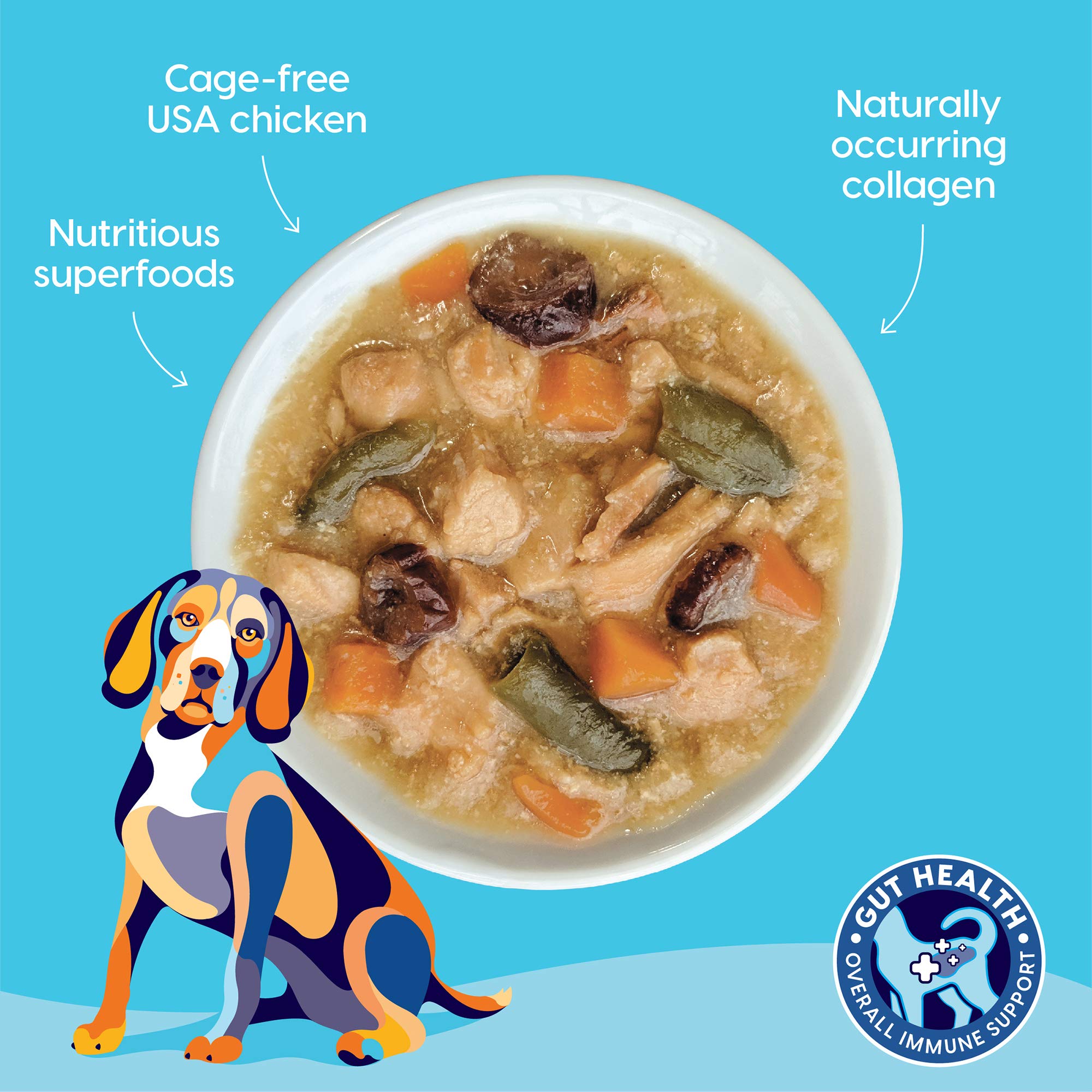 Solid Gold Bone Broth Stew - Dog Food Topper & Dog Treat Rich in Natural Collagen for Gut Health - Grain Free Formula Packed with Protein & Hearty Vegetables - Great for Picky Eaters - 6 Pack