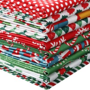 10 pieces christmas cotton fabric squares precut quilting fabric patchwork christmas snowflake print red green fabric for xmas sewing crafting diy supplies (25 x 25 cm/ 9.84 x 9.84 inch)