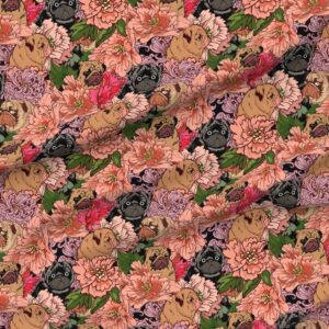 Spoonflower Fabric - Pugs Pug Flowers Dogs Pet Printed on Petal Signature Cotton Fabric Fat Quarter - Sewing Quilting Apparel Crafts Decor