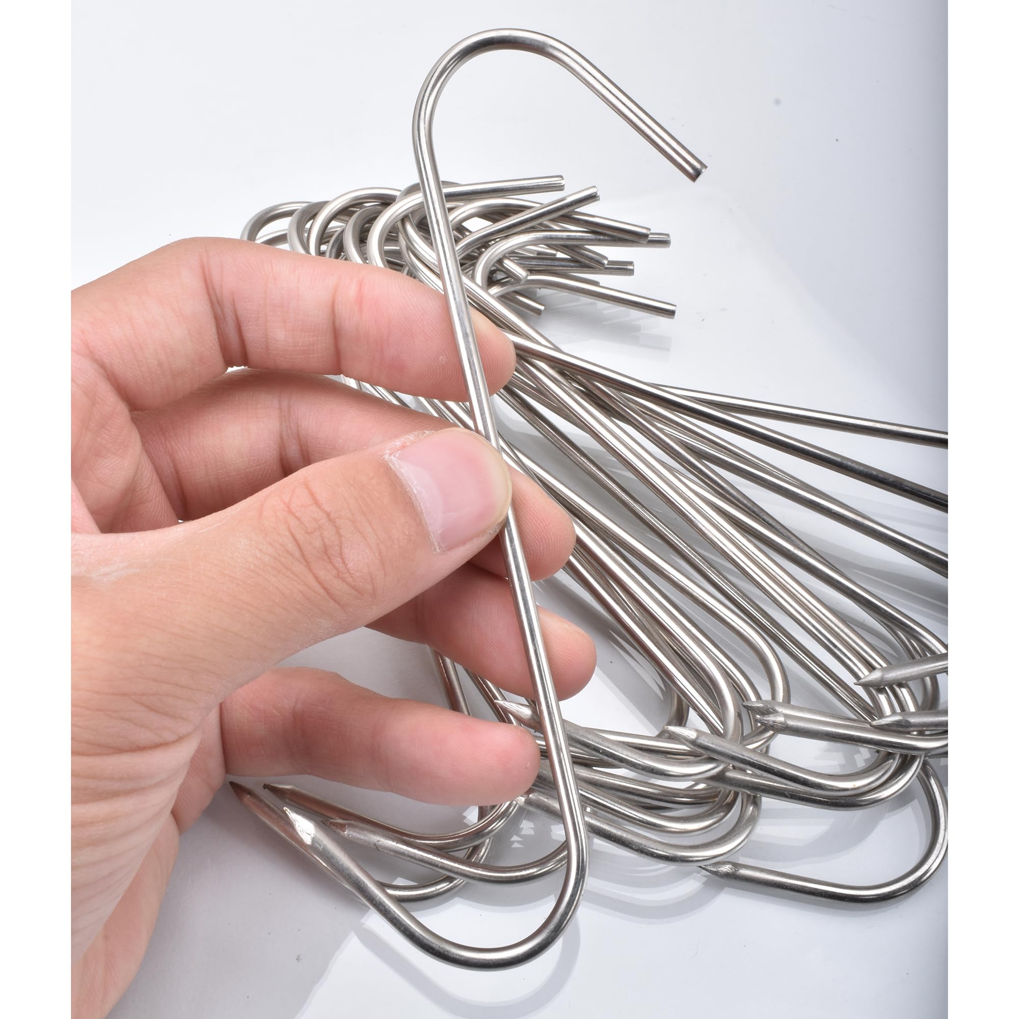 Alele 20Pcs 5 Inches Poultry Hooks, Stainless Steel Lightweight Hook for Meat Processing Hanging Smoking (Meat Hooks 20 Pack 5 inch 3mm)