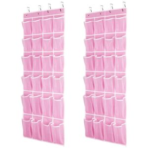 saverho hanging shoe organizer 2pack, over the door shoe organizer with 24 mesh large pockets hanging shoe storage bag for sport shoes size:58x21 inch hanging door shoe rack organizer (pink-2pack)