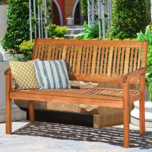 LDAILY Moccha Wood Outdoor Bench, Multi-use, Sturdy and Durable, Easy Assembly, Natural Teak Material, Ideal for Garden, Patio, Porch