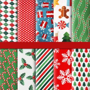 10 Pieces Christmas Cotton Fabric Squares Precut Quilting Fabric Patchwork Christmas Snowflake Print Red Green Fabric for Xmas Sewing Crafting DIY Supplies (25 x 25 cm/ 9.84 x 9.84 Inch)