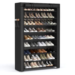 songmics shoe rack, 9 tier shoe organizer with nonwoven fabric cover, shoe storage shelf for 40-50 pairs of shoes, entryway, suitable for sneakers, high heels, flats, and boots, black urxj36hv1