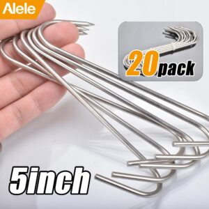 Alele 20Pcs 5 Inches Poultry Hooks, Stainless Steel Lightweight Hook for Meat Processing Hanging Smoking (Meat Hooks 20 Pack 5 inch 3mm)