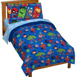 Jay Franco Marvel Super Hero Adventures Hero Together 4Piece Toddler Bed Set Super Soft Microfiber Bed Set Includes Toddler Size Comforter & Sheet Bedding Features The Avengers Official Product