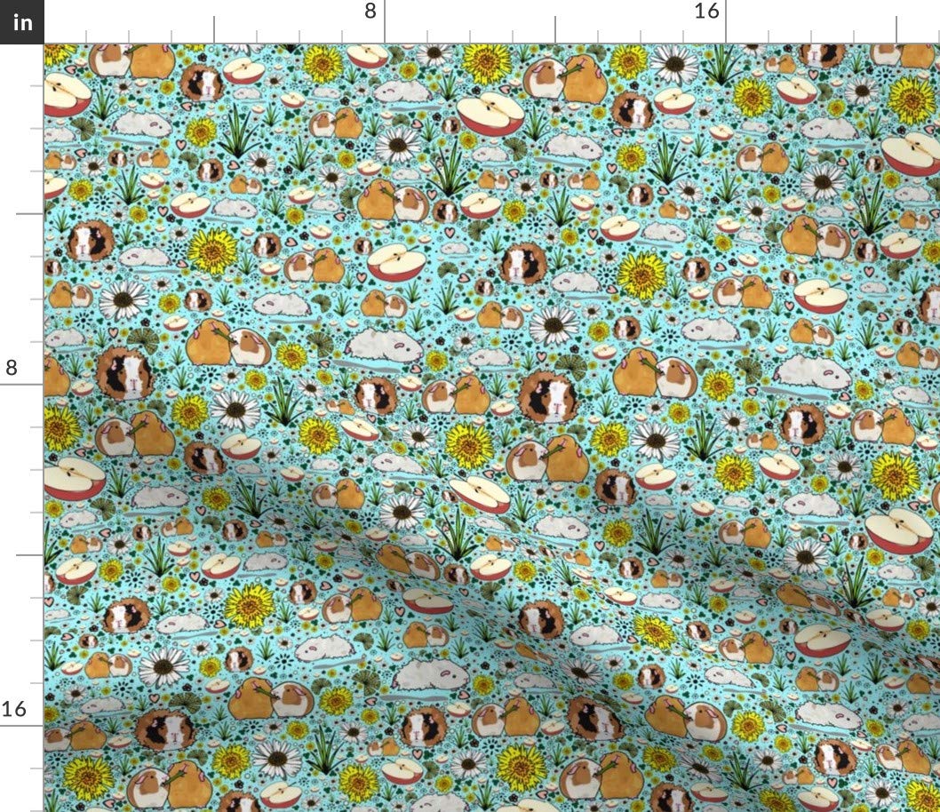 Spoonflower Fabric - Guinea Pigs Blue Pig Cute Cool Printed on Petal Signature Cotton Fabric Fat Quarter - Sewing Quilting Apparel Crafts Decor