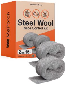 maporch steel wool 2 pack - 3.2" x7.5 ft fill fabric, gap blocker, protects against animals in holes, pipelines, wall cracks, and vents for garden, house, garage