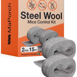 MAPORCH Steel Wool 2 Pack - 3.2" x7.5 Ft Fill Fabric, Gap Blocker, Protects Against Animals in Holes, Pipelines, Wall Cracks, and Vents for Garden, House, Garage