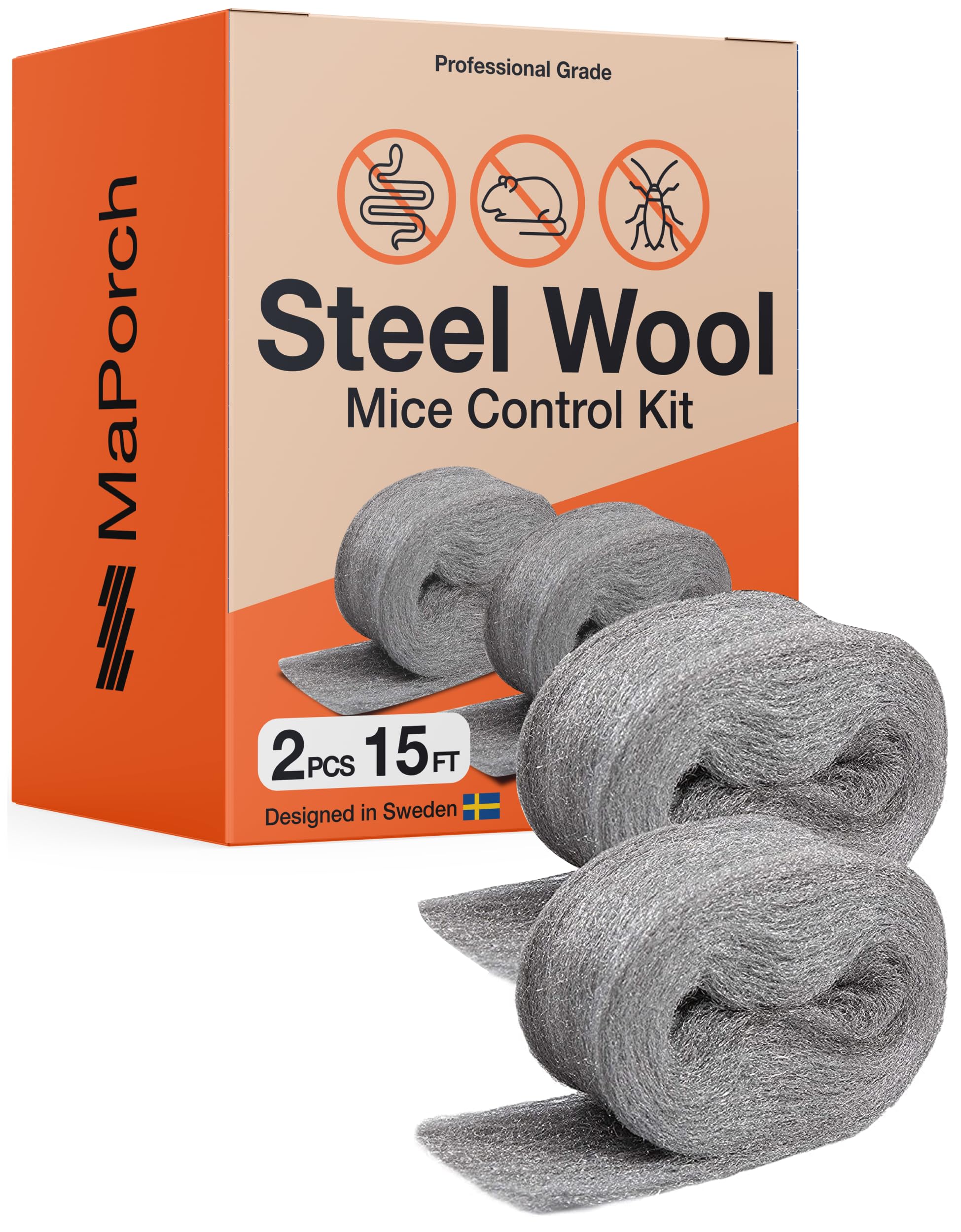 MAPORCH Steel Wool 2 Pack - 3.2" x7.5 Ft Fill Fabric, Gap Blocker, Protects Against Animals in Holes, Pipelines, Wall Cracks, and Vents for Garden, House, Garage