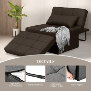 Ainfox Sofa Bed, 4 in-1 Sleeper Chair Bed Multi-Function Folding Convertible Couch Chair Ottoman Bed for Apartment, Small Space (Dark Brown)