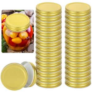 zoeyes 50 pcs regular mouth mason canning jar lids, reusable metal lids for mason jar, leak proof secure mason storage covers caps (gold)