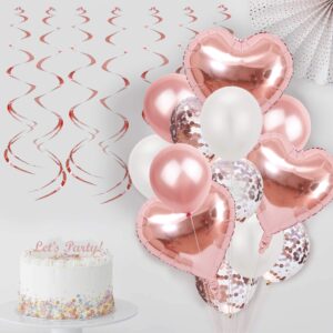 Rose Gold Party Decorations | Bachelorette Bridal Shower Engagement 21st Birthday Decorations | Rose Gold Party Decoration Rose Gold Party Supplies - Rose Gold Heart Balloons Paper Plates Napkins Cups