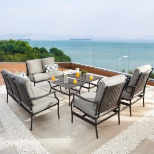 PatioFestival Patio Conversation Set 6 Pieces Metal Outdoor Furniture Seating Sets with Grey Thick Cushions