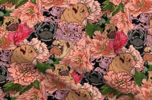 spoonflower fabric - pugs pug flowers dogs pet printed on petal signature cotton fabric fat quarter - sewing quilting apparel crafts decor