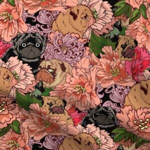 Spoonflower Fabric - Pugs Pug Flowers Dogs Pet Printed on Petal Signature Cotton Fabric Fat Quarter - Sewing Quilting Apparel Crafts Decor