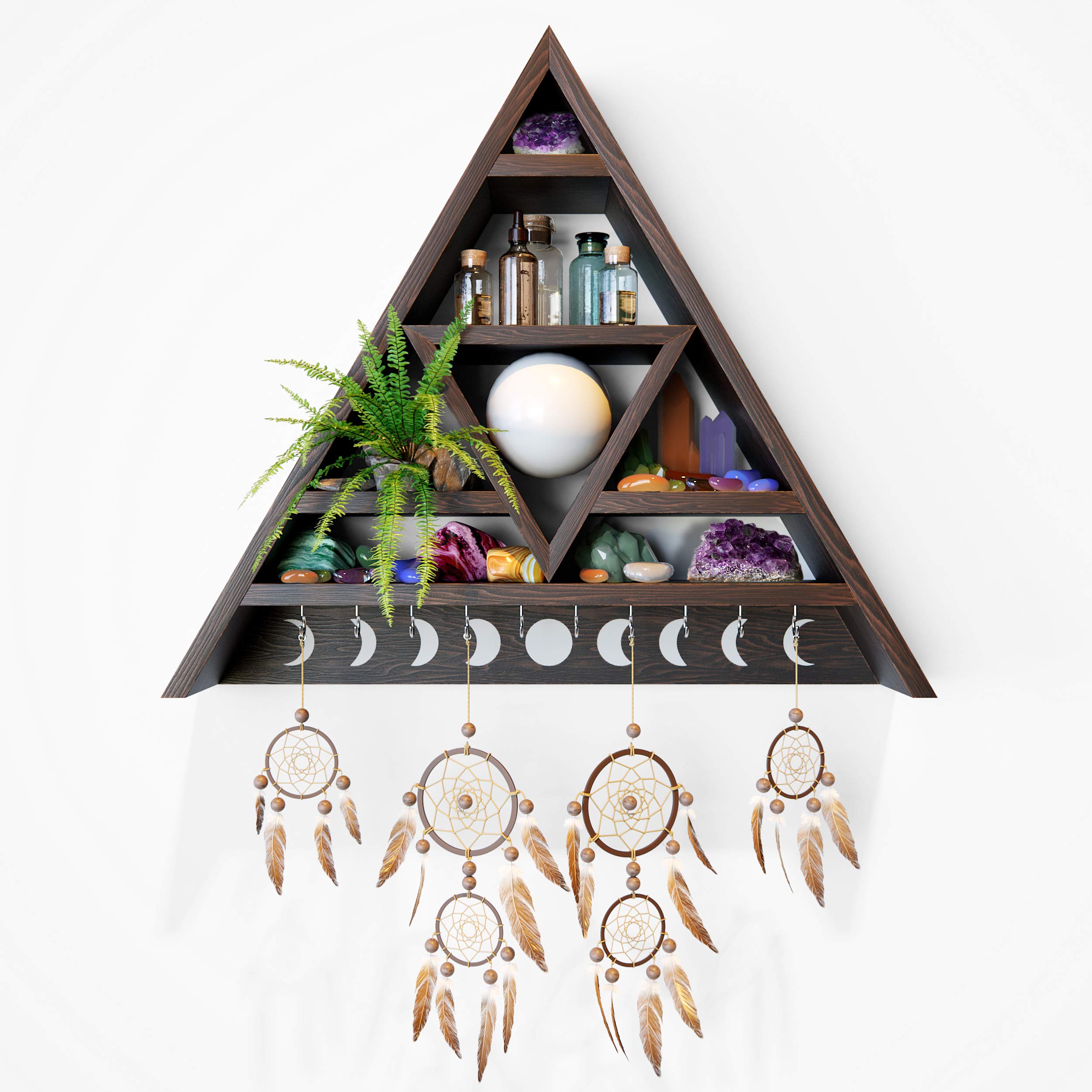 AMERICA EMPIRE Meditation Triangle Shelf for Crystals | Triangle Wall Shelf. Crystal Shelf Display for Stones. Witchy Decor for The Home, Crystal Holder. Crystal Display Shelf | Witchy Home Decor