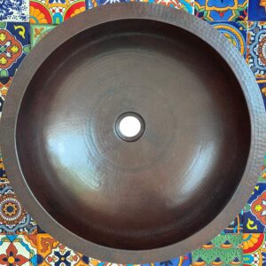 18" Round Copper Bathroom Sink Mexican Copper Bath Sink Pure Copper Hand Hammered Dual Mount Dark CPS07