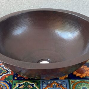 18" Round Copper Bathroom Sink Mexican Copper Bath Sink Pure Copper Hand Hammered Dual Mount Dark CPS07