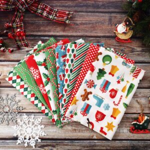 10 Pieces Christmas Cotton Fabric Squares Precut Quilting Fabric Patchwork Christmas Snowflake Print Red Green Fabric for Xmas Sewing Crafting DIY Supplies (25 x 25 cm/ 9.84 x 9.84 Inch)