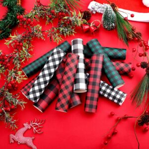 12 Pieces Christmas Buffalo Plaid Faux Leather Sheets Fabric Sheets DIY Crafts Synthetic Leather Sheets for Earrings Hair Bows DIY Crafting, 6.3 x 8.3 Inches